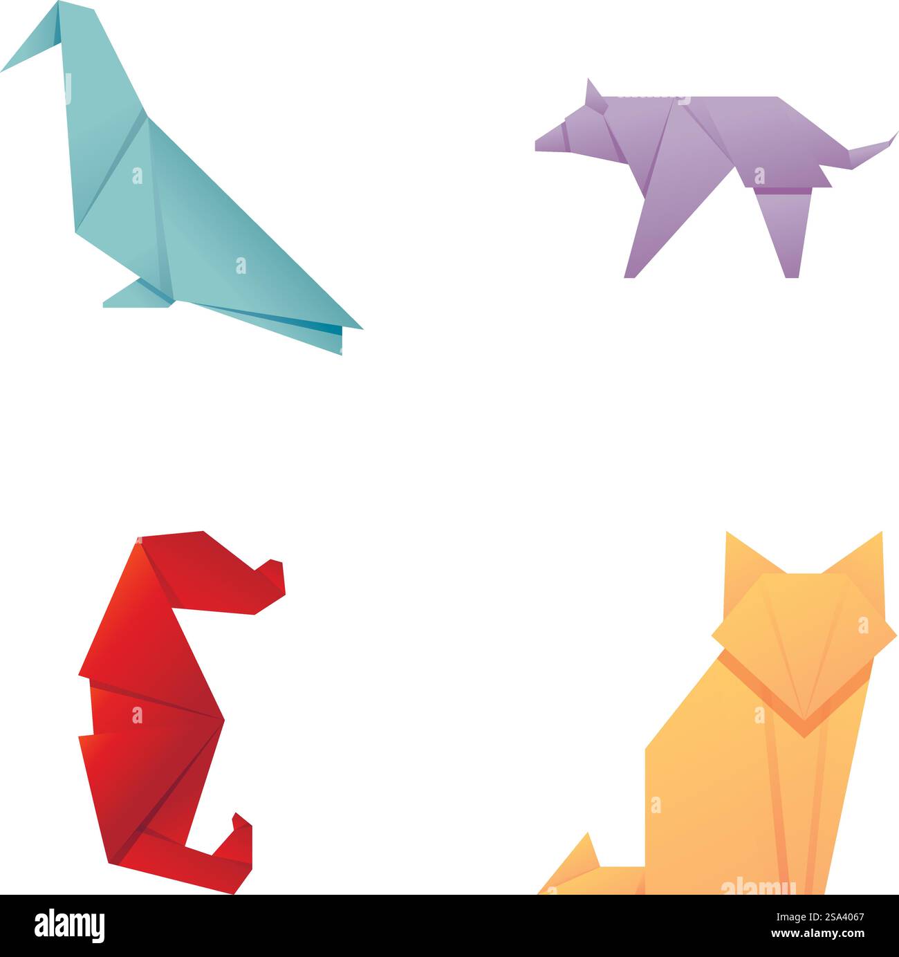 Origami animal icons set cartoon vector. Japanese origami folded paper ...