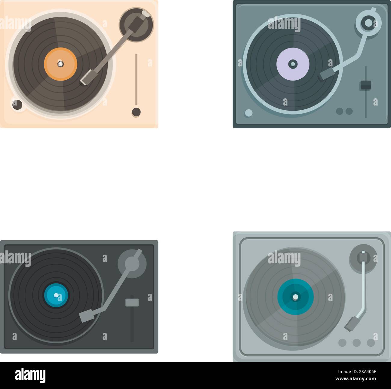 Collection of four classic turntable illustrations in a minimalist ...