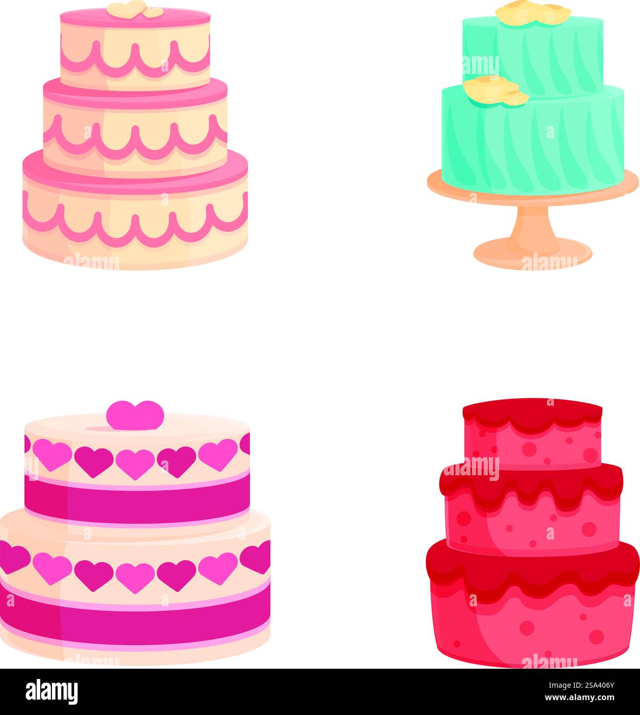 Set of four colorful cartoonstyle celebration cakes, perfect for ...