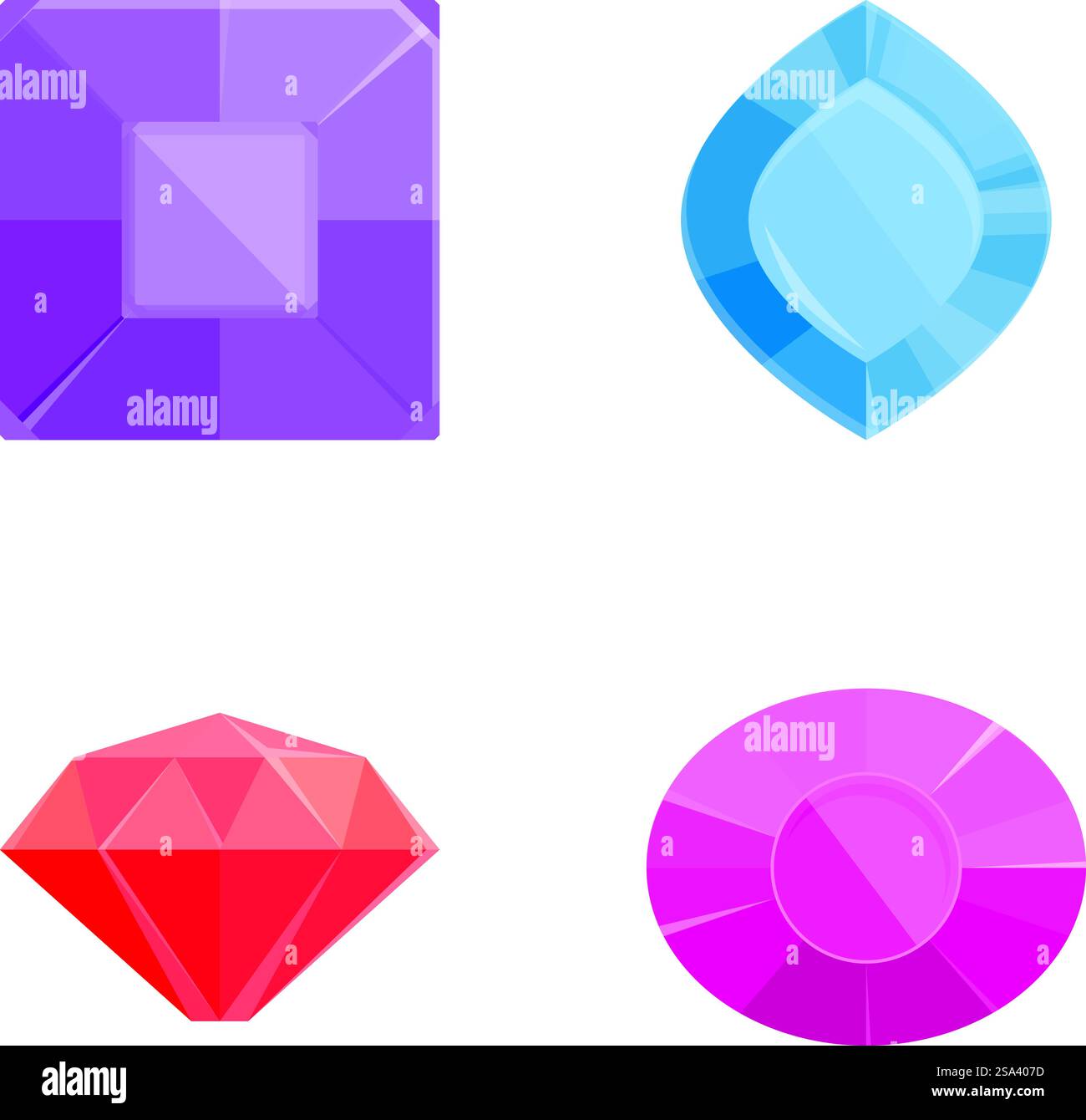 Precious stone icons set cartoon vector. Different shape and color ...