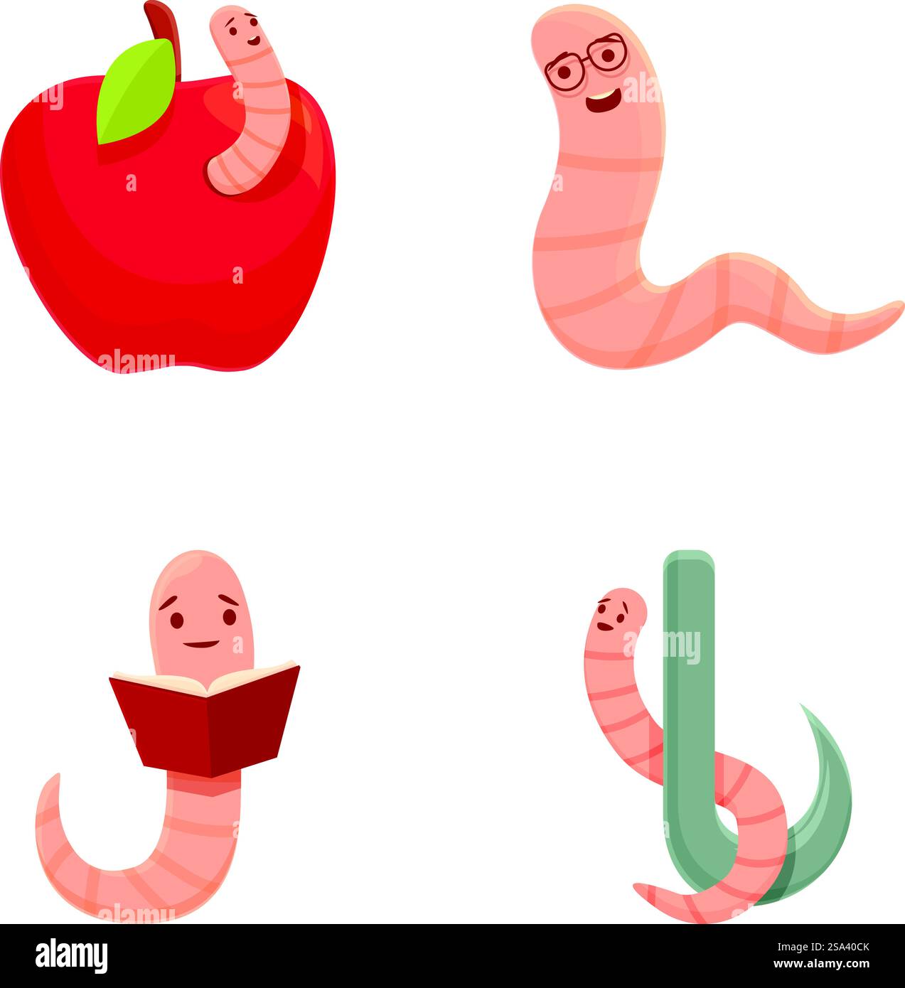 Cute worm icons set cartoon vector. Amusing adorable worm. Insect ...