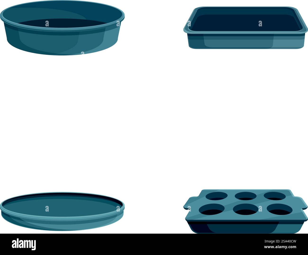 Illustration of four different types of baking trays and pans in a ...