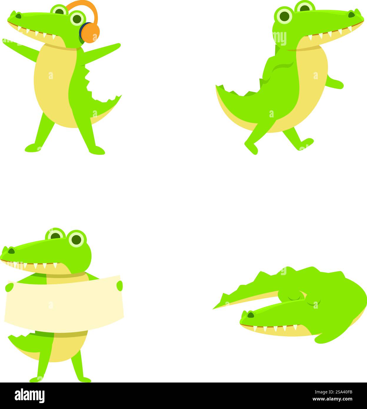 Cartoon crocodile icons set cartoon vector. Funny green crocodile ...