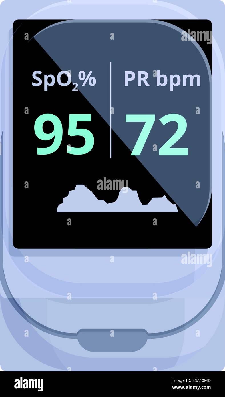 Illustration of a digital pulse oximeter displaying spo2 levels at 95 ...