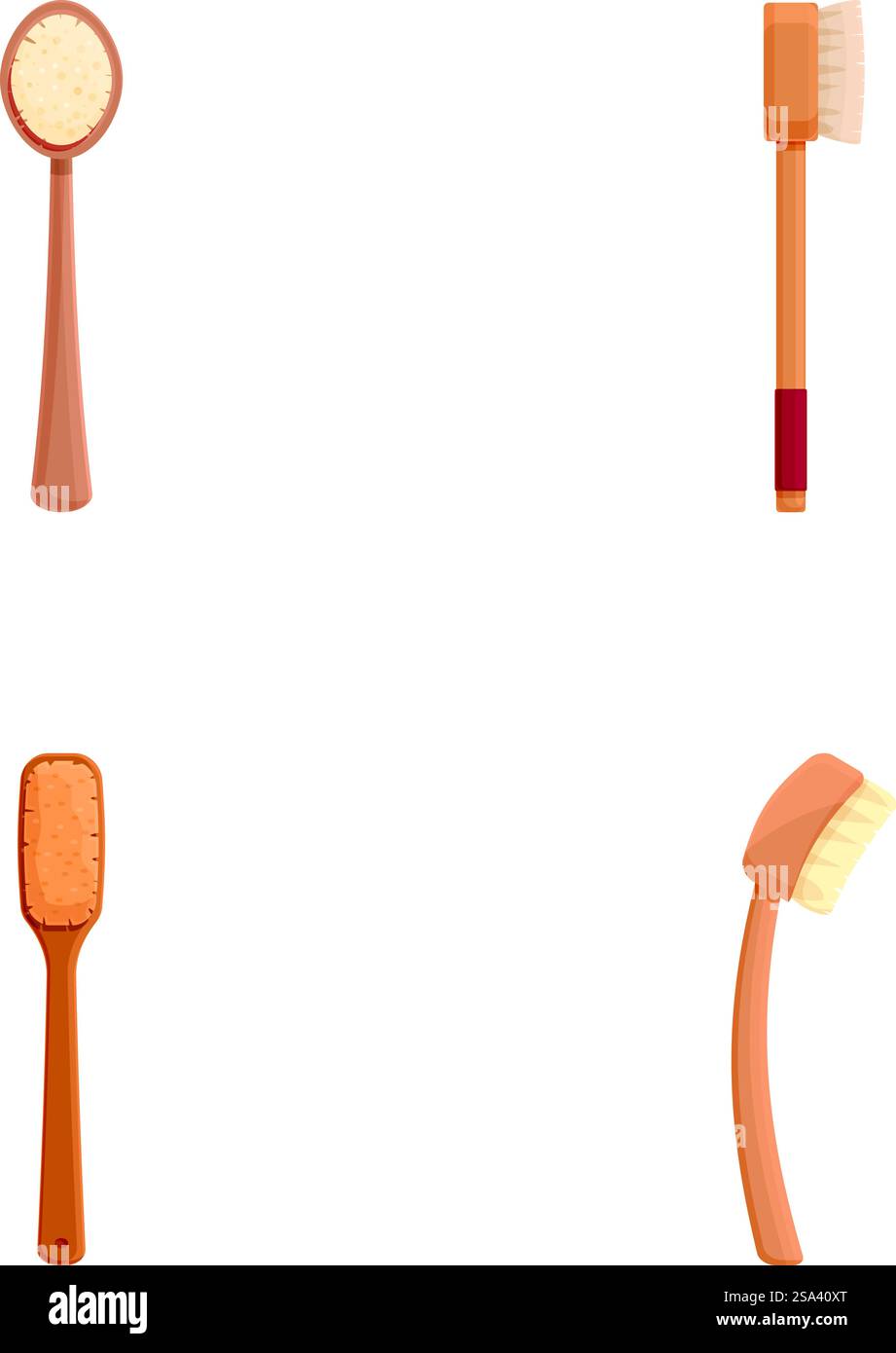 Collection of four different types of wooden brushes, isolated on a ...