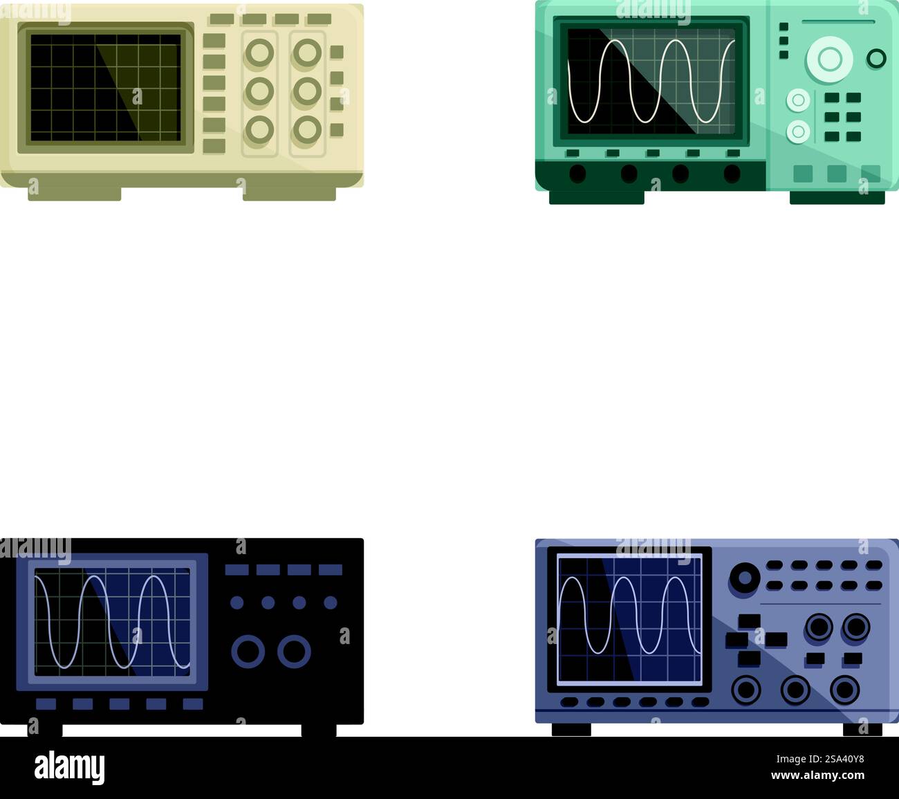 Collection of four isolated vintage oscilloscope designs hi-res stock ...