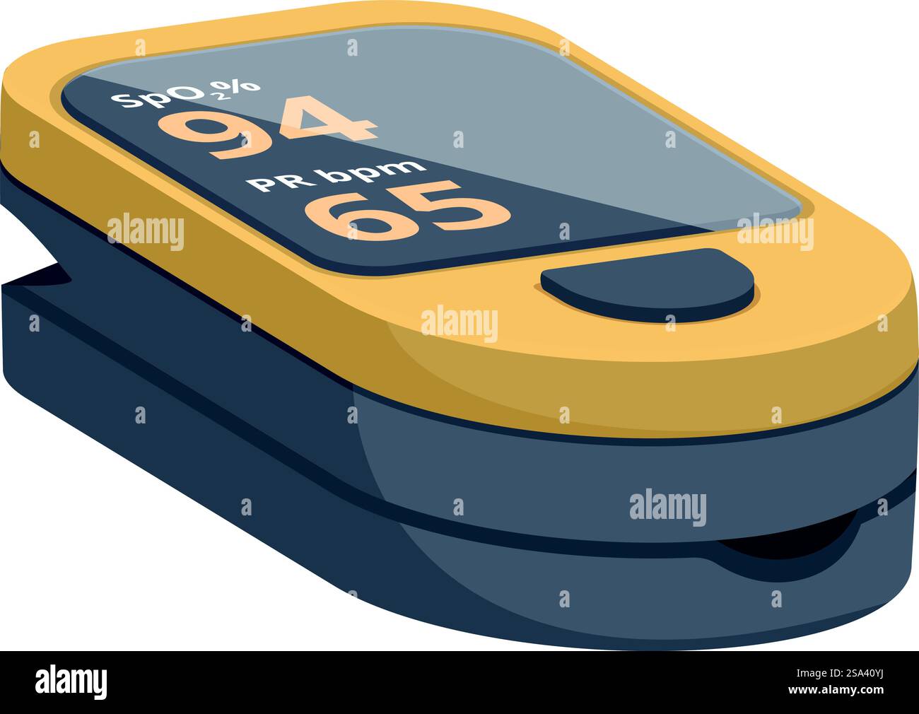 Isometric vector graphic of a pulse oximeter displaying blood oxygen levels. Digital fingertip ...