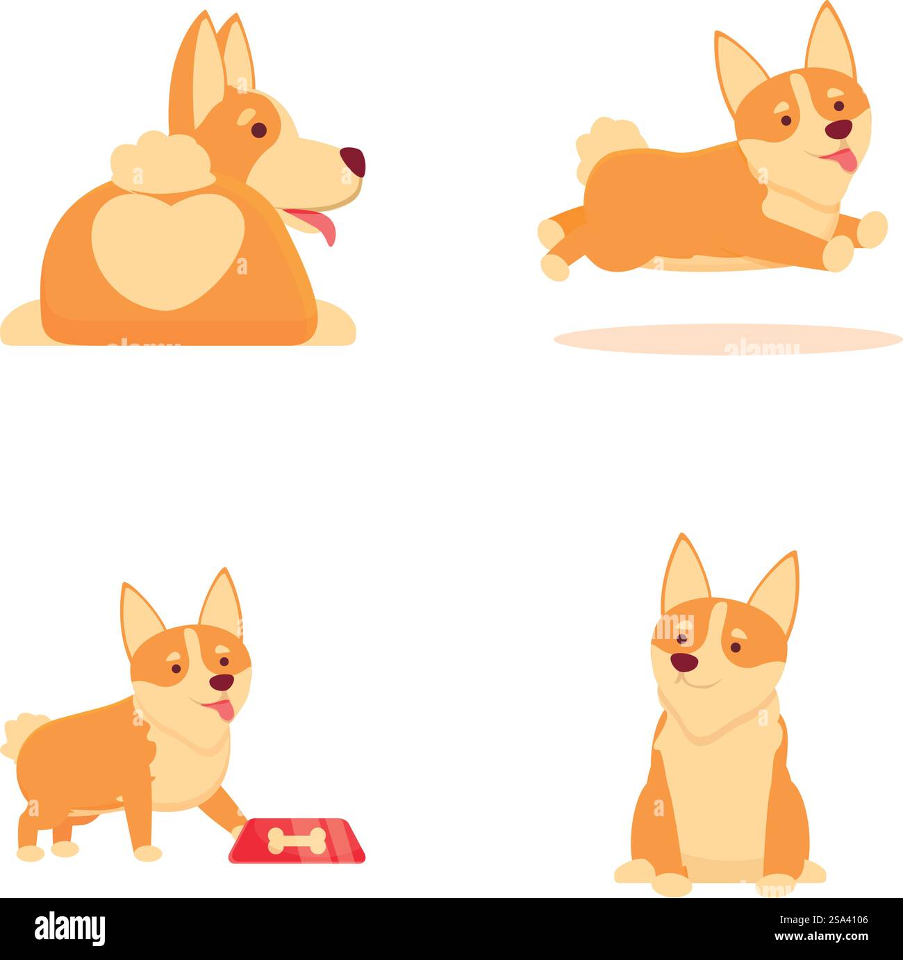 Collection of four adorable cartoon corgis in different playful and ...