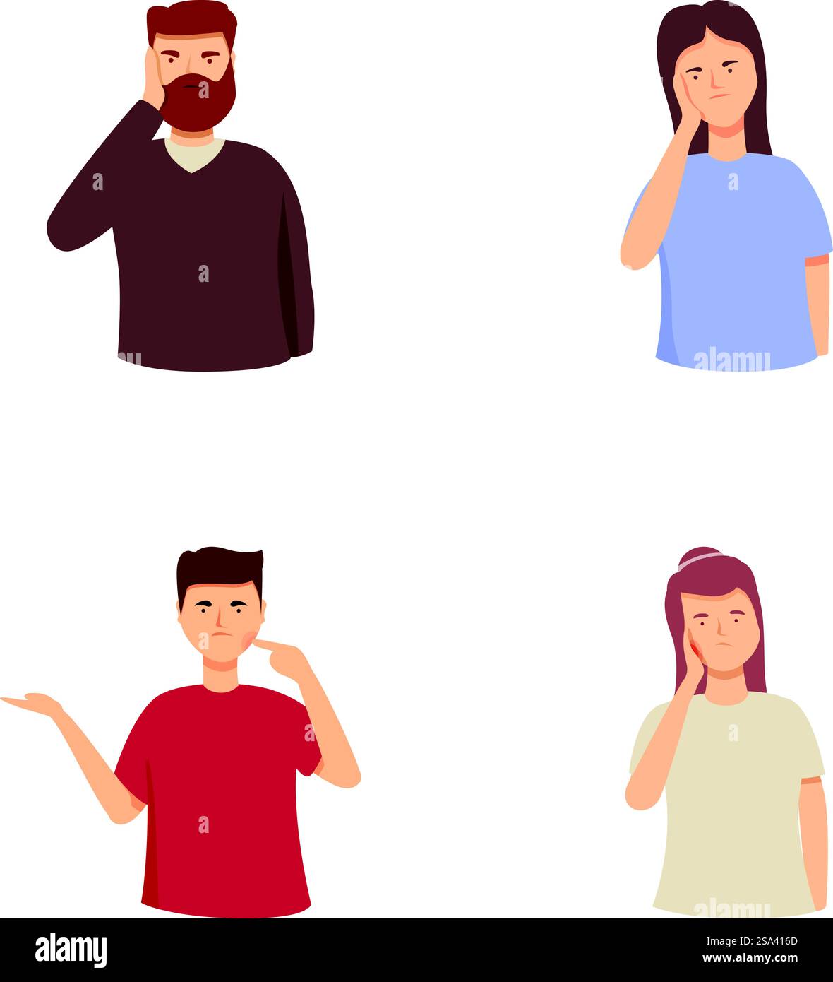 Illustration of four people with puzzled expressions and thoughtful ...