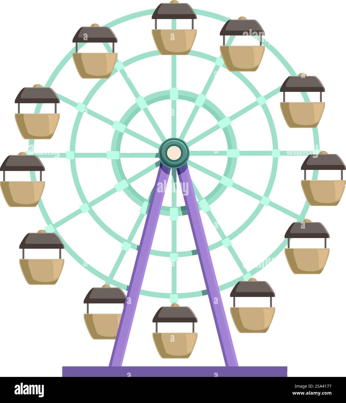 Flat design illustration of a ferris wheel with brown cabins on a white ...