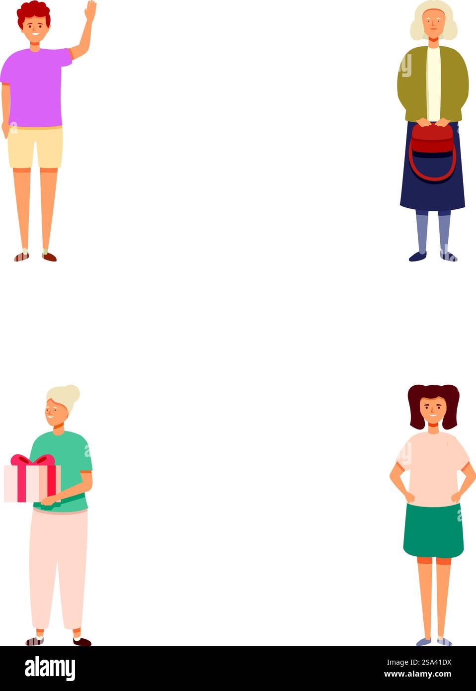 Collection of four illustrated characters with various outfits and ...