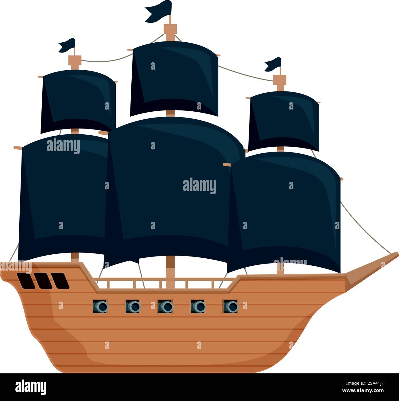 Detailed vintage pirate ship illustration in flat design style for ...