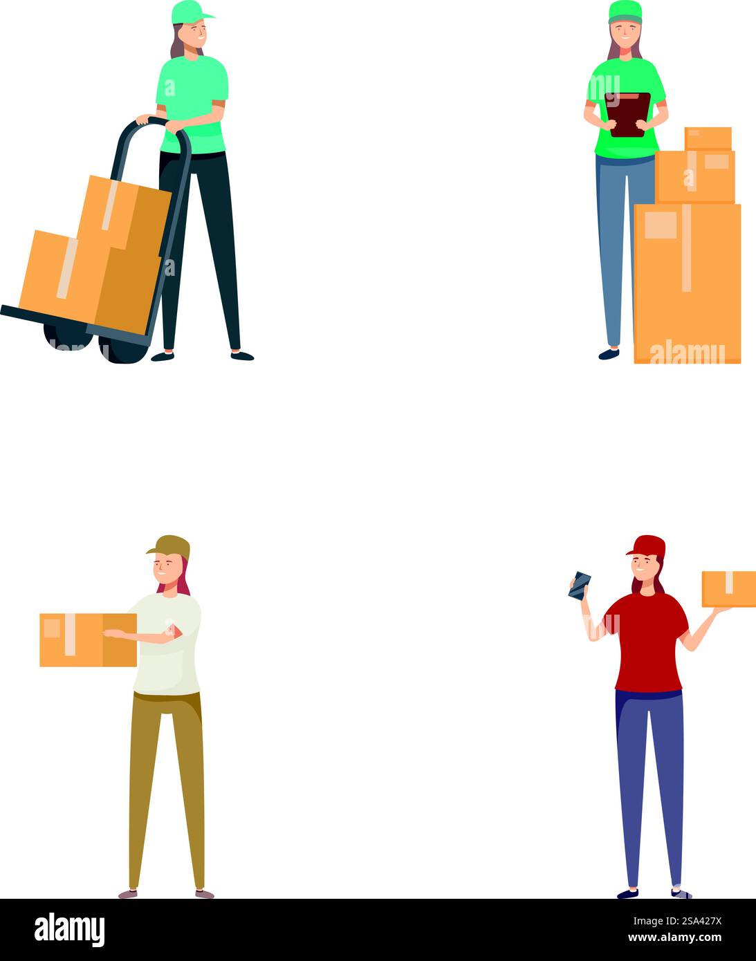 Professional delivery service personnel in uniform, including male and ...