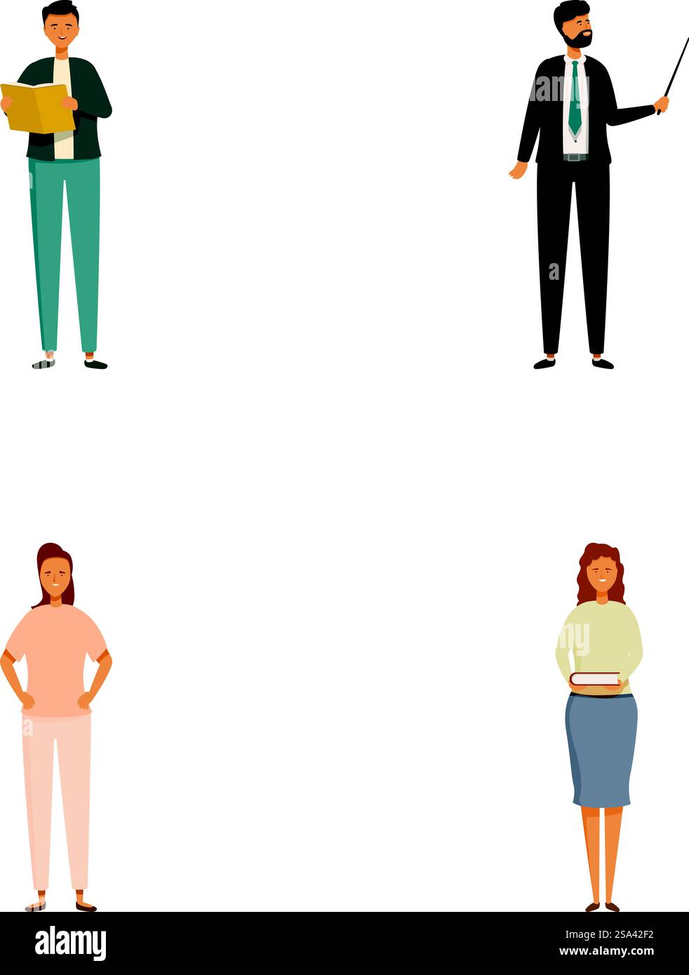 Collection of four different business professionals standing isolated ...