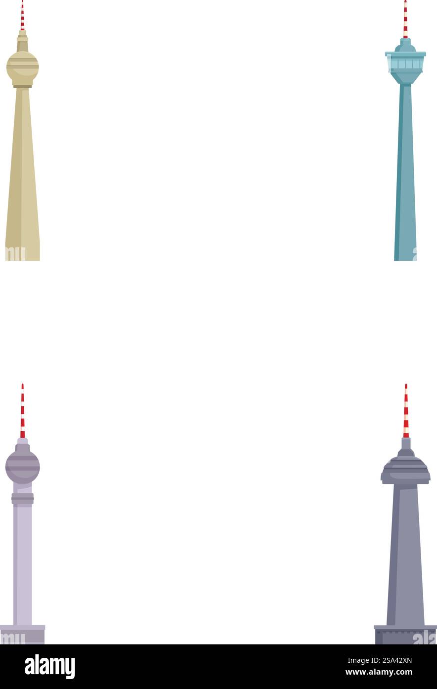 Collection of four minimalist style iconographic communication towers ...
