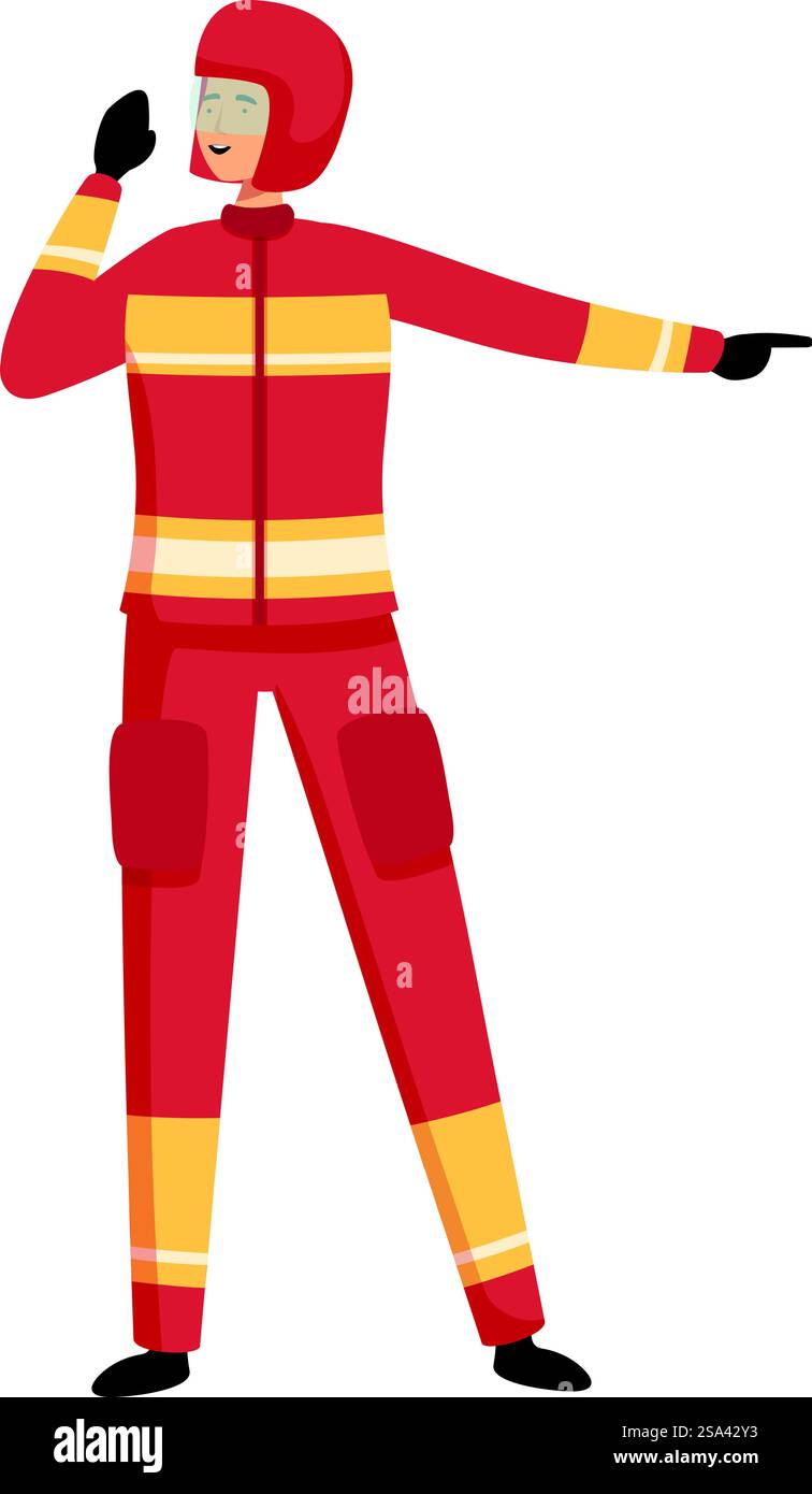 Illustration of a woman firefighter in gear using a radio. Female ...