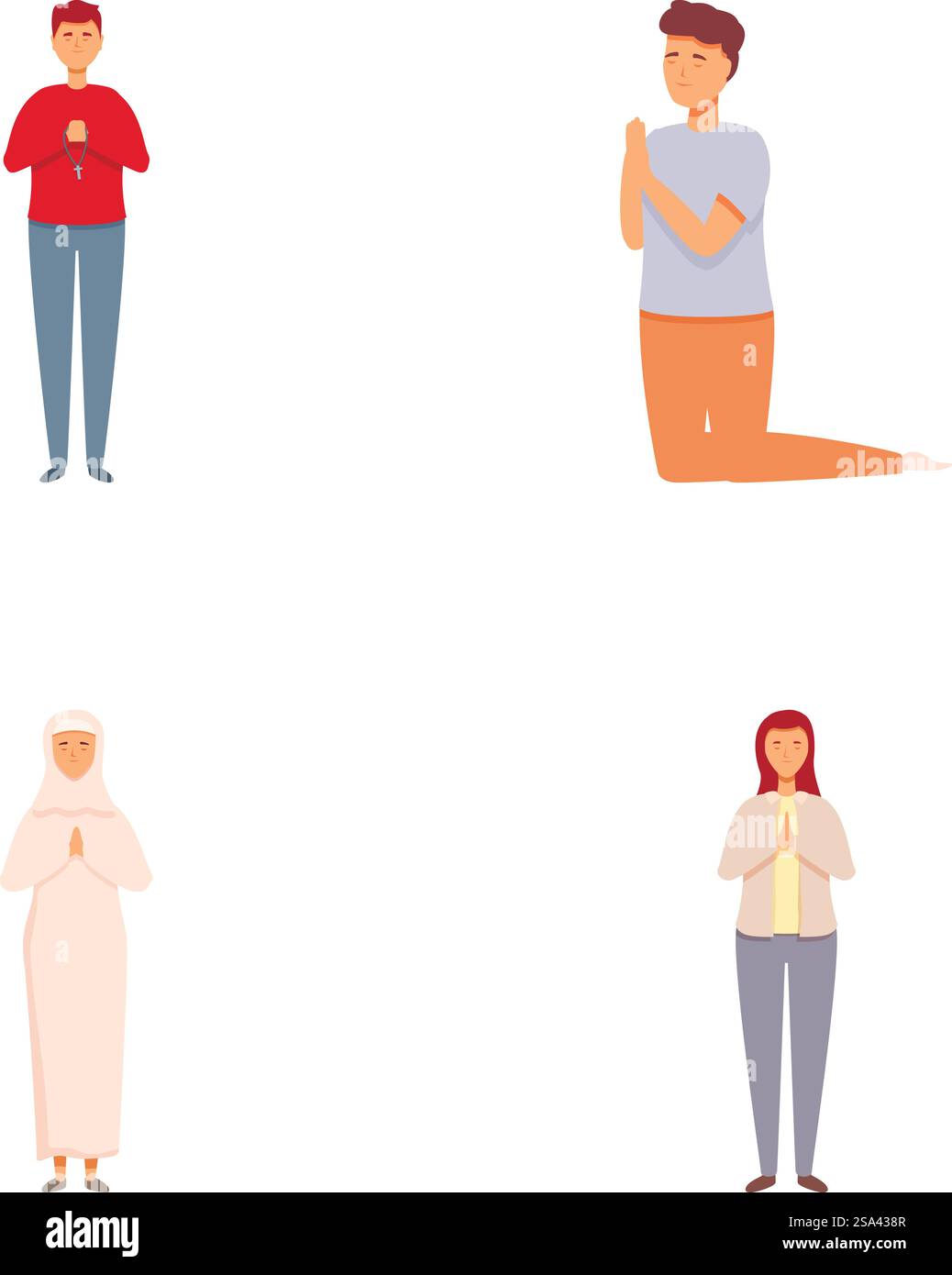 Collection of illustrated diverse figures in various praying poses ...