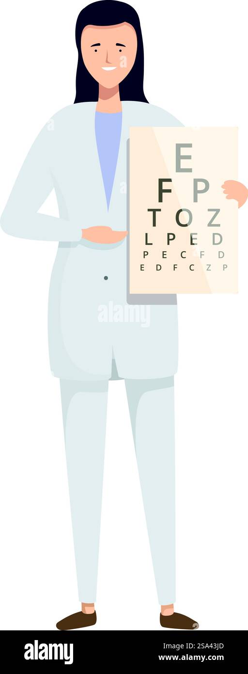 Professional female optometrist stands with an eye test chart hi-res ...