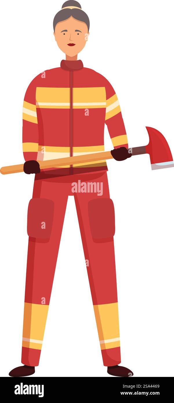 Illustration of a confident female firefighter dressed in full gear ...