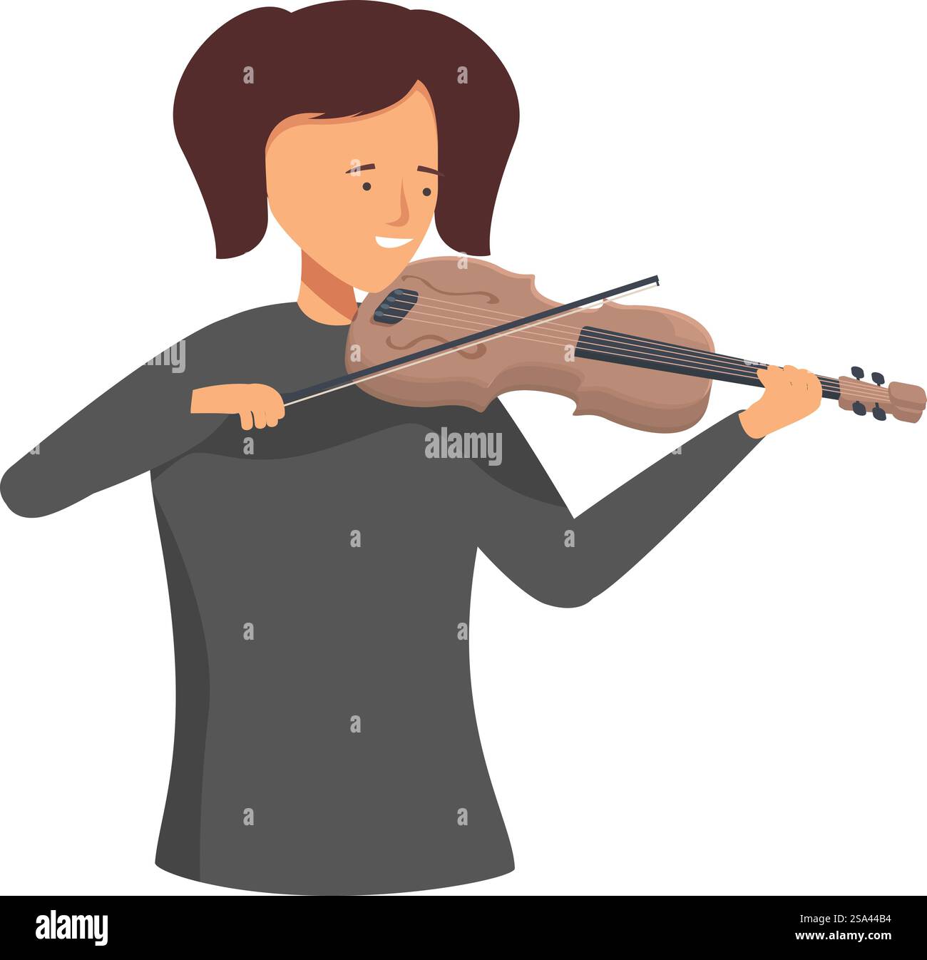 Young woman musician is playing a violin with a bow, participating in a ...