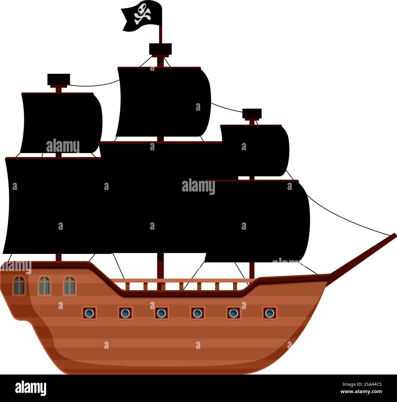 Vector illustration of a stylized pirate ship with sails and a skull ...