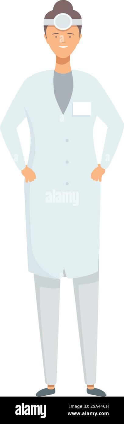 Professional female doctor stands poised in scrubs and headlamp, ready ...