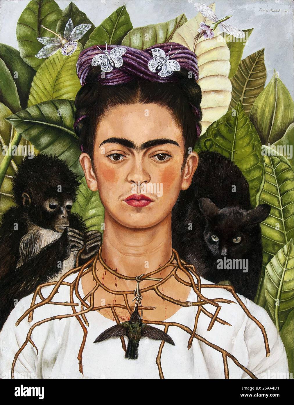 Frida Kahlo. Painting, Untitled (Self-portrait with thorn necklace and ...