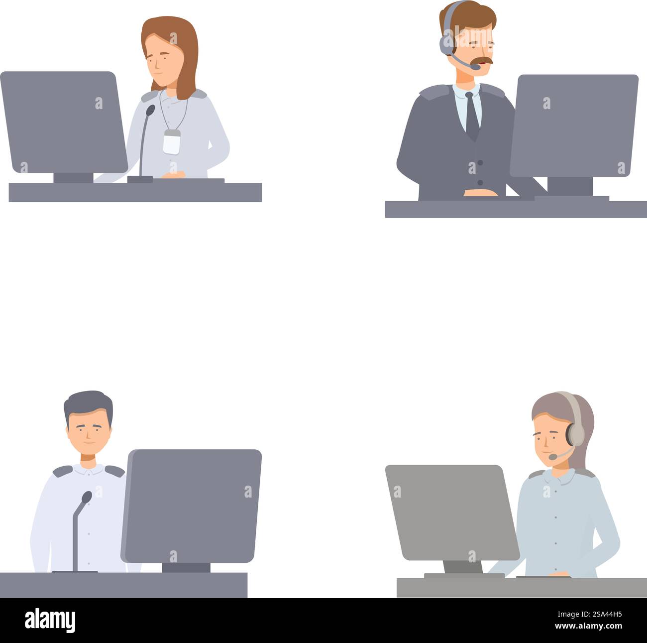Four illustrations of call center agents hi-res stock photography and images - Alamy