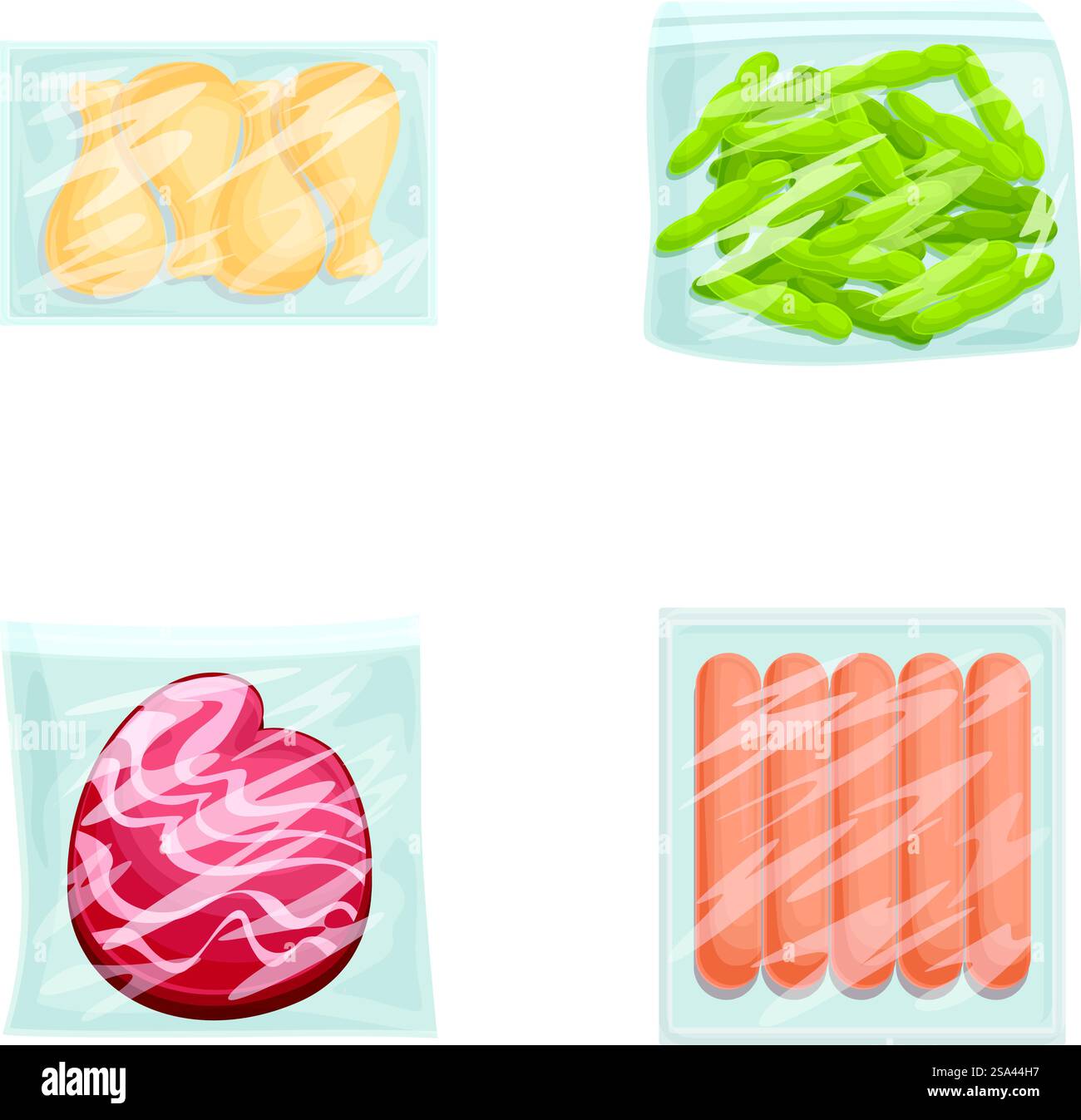 Collection of four detailed illustrations of vacuumsealed meat and ...
