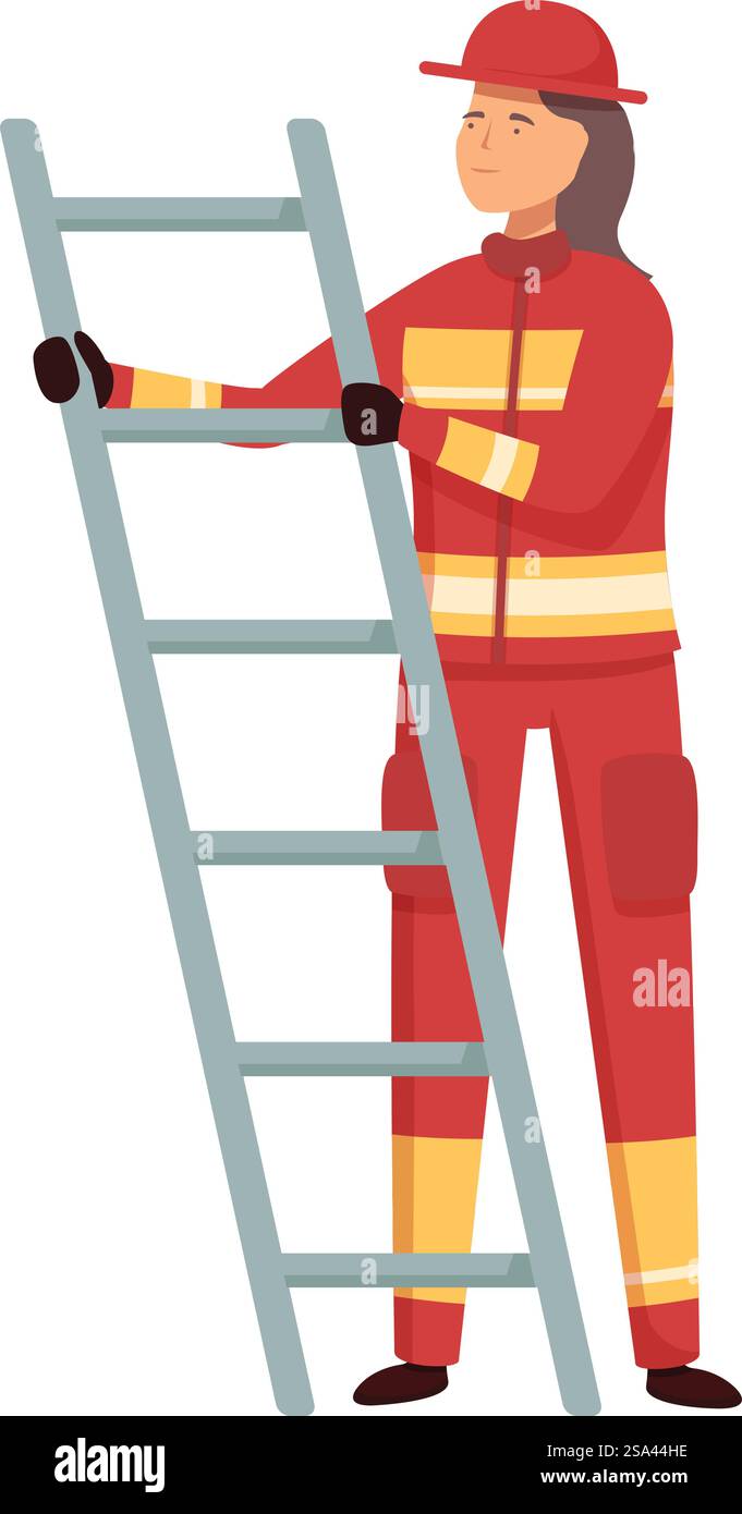 Vector graphic of a woman firefighter in uniform holding a ladder ...