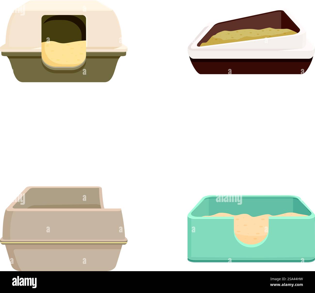 Set of different styles of pet litter trays, ideal for cat or small ...