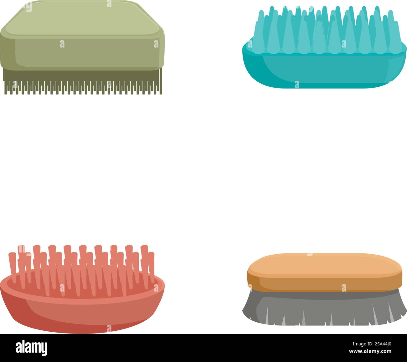 Set of four different types of brushes and combs for grooming isolated ...