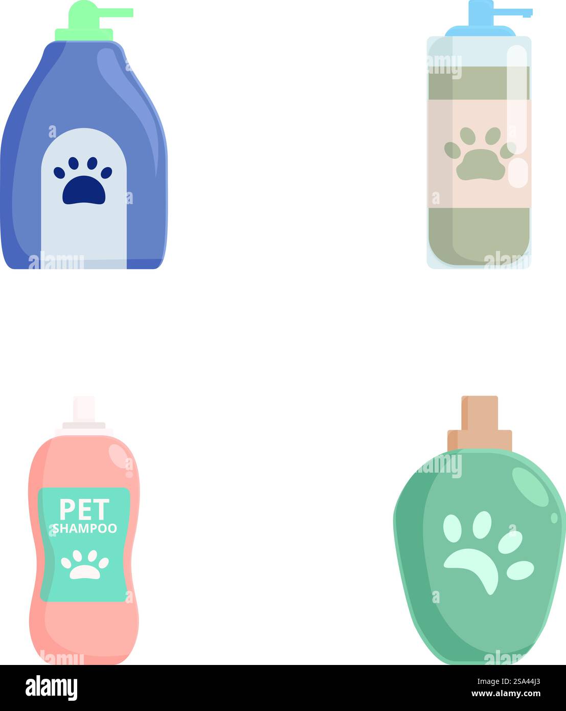 Collection of four colorful vector icons depicting pet shampoo and ...