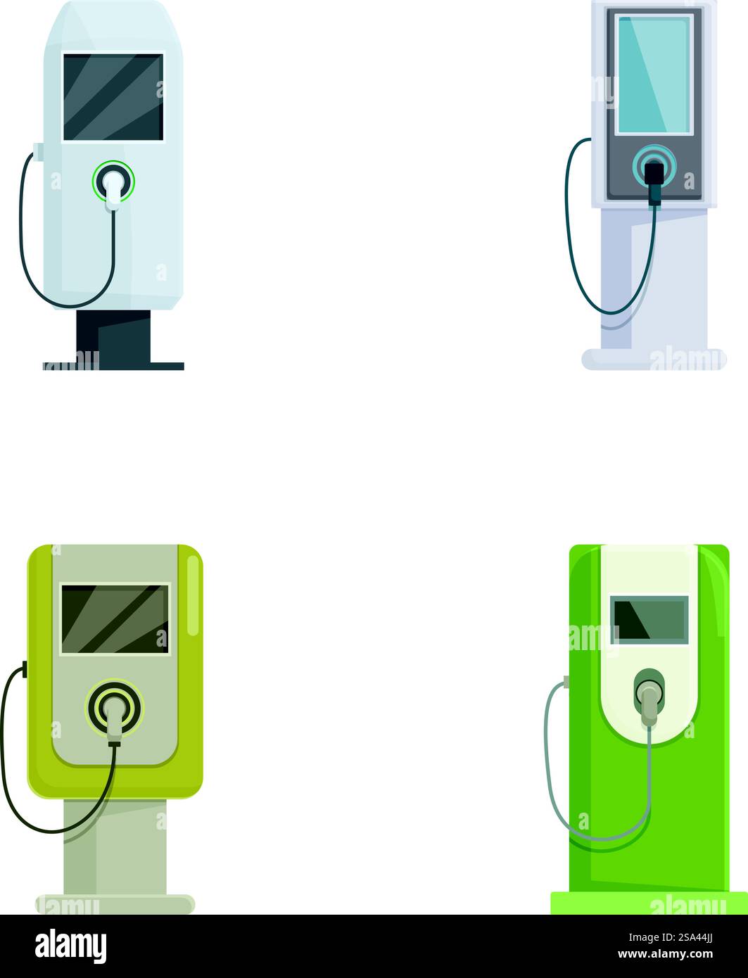 Collection of four different electric car chargers in a modern cartoon ...