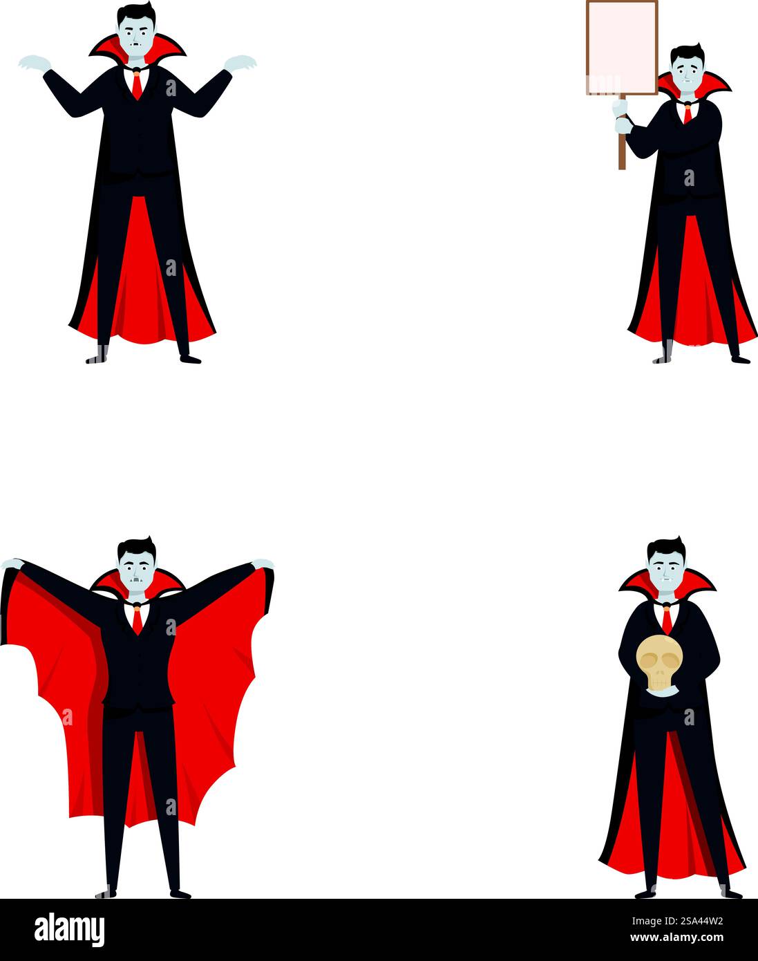 Collection of four vampire illustrations in different poses, perfect for halloween designs ...