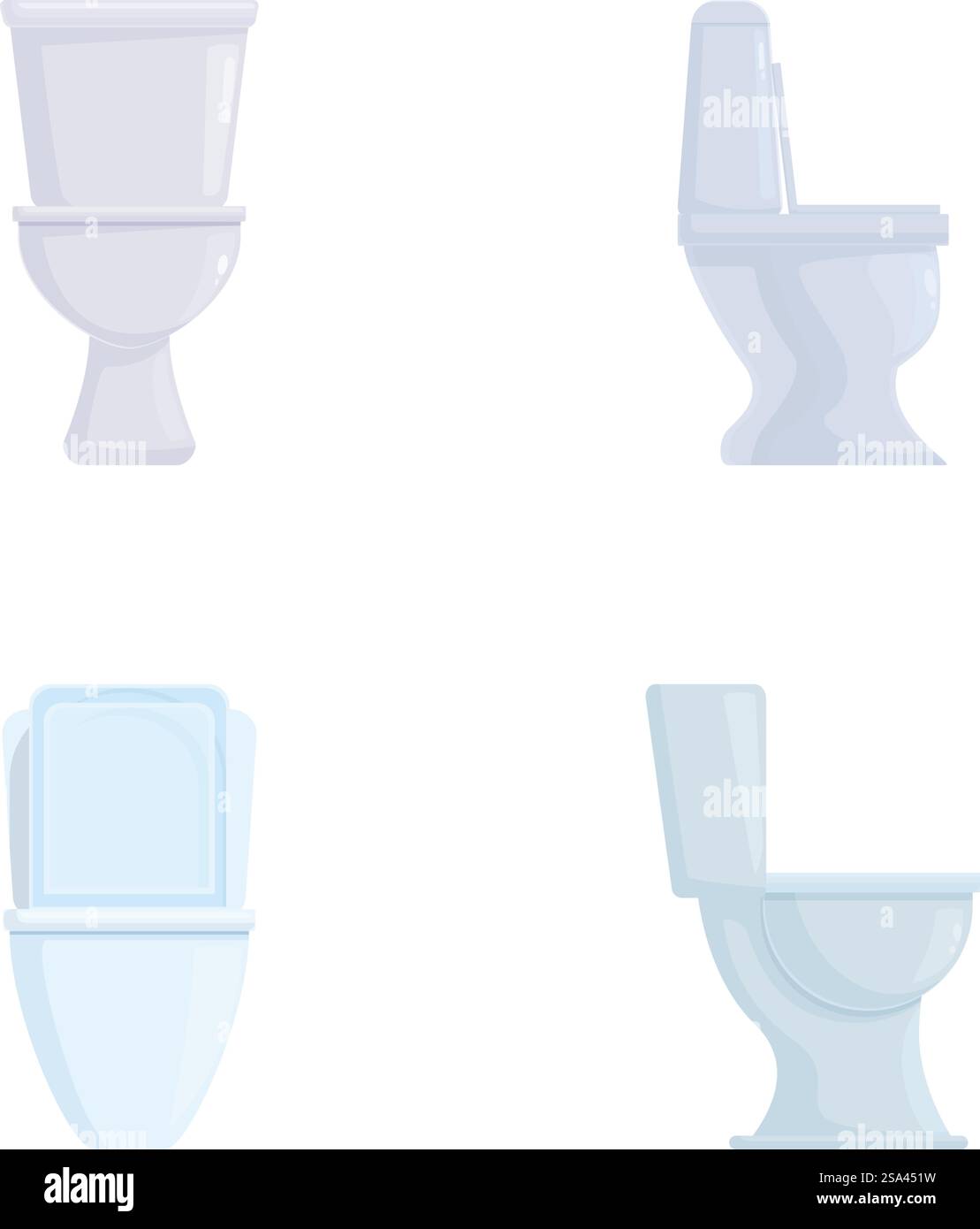 Collection of four different vector toilets in a clean, minimalistic ...