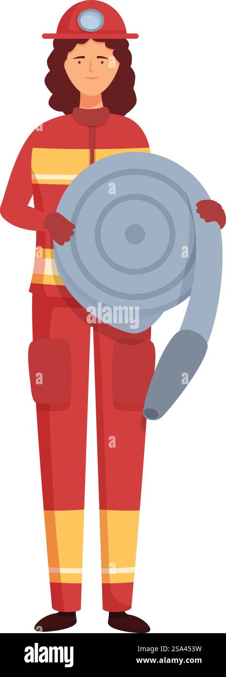 Vector illustration of a female firefighter equipped with helmet and ...
