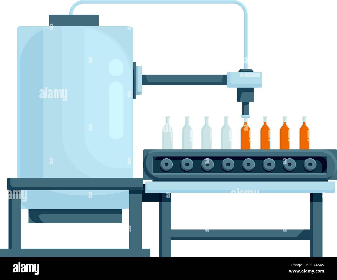 Vector illustration of a modern automated production line filling ...