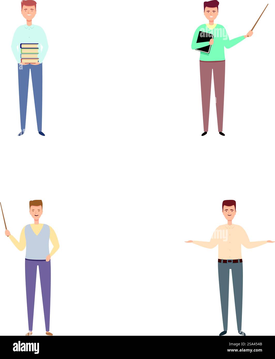 School teacher icons set cartoon vector. Male teacher conducting lesson ...
