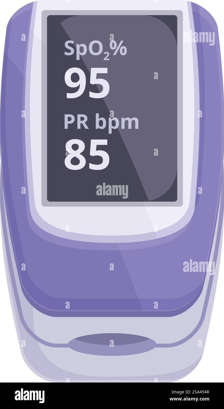 Illustration of a pulse oximeter showing blood oxygen saturation spo2 ...