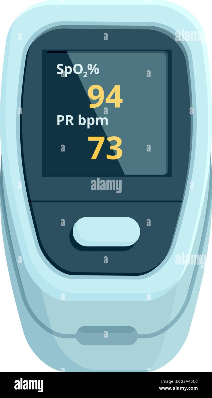 Digital illustration of a pulse oximeter showing oxygen saturation spo2 ...