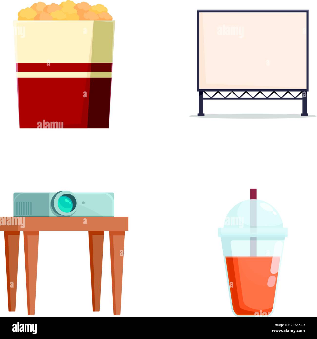 Collection of vector icons representing movie theater items including ...