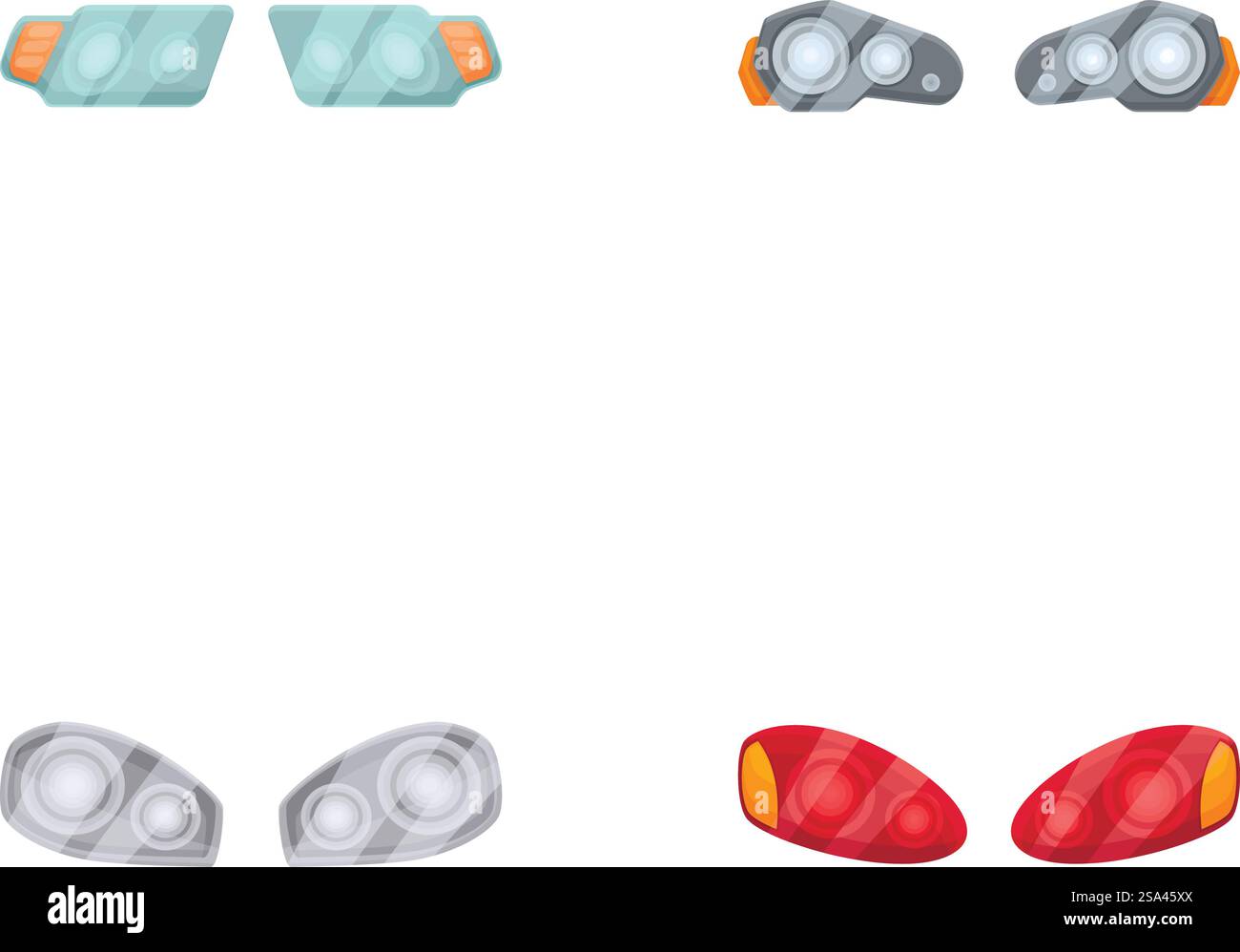 Collection of colorful cartoonstyle vehicle headlights and taillights ...