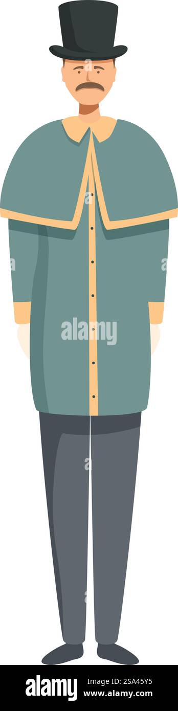 Victorian gentleman wearing a top hat and an overcoat standing upright ...