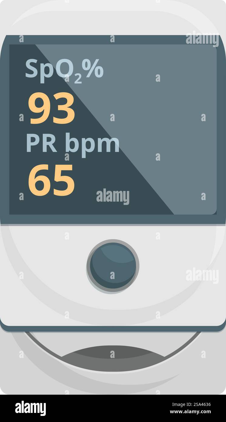 Illustration of a medical device showing blood oxygen saturation spo2 and pulse rate. Digital ...