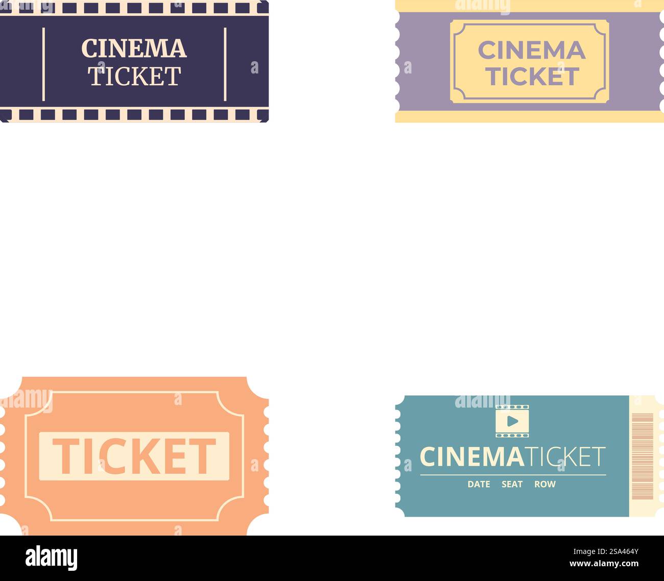 Ticket icons set cartoon vector. Four various cinema ticket. Entertainment concept. Ticket icons ...