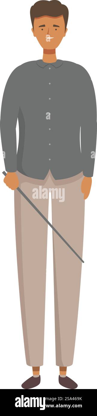 Vector illustration of a cartoon man standing upright with a stick in ...