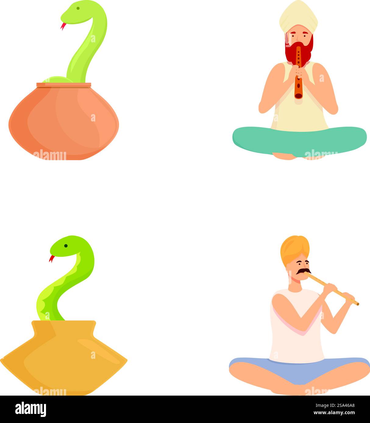 Collection of four colorful vector illustrations featuring yoga and ...