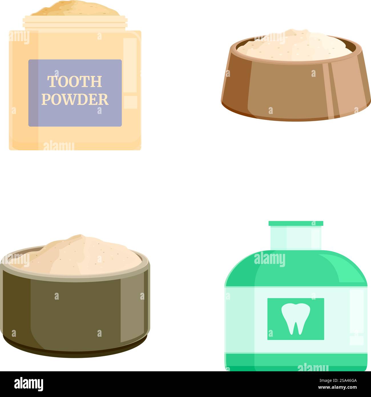 Illustration of four different tooth powder packaging designs. Various ...