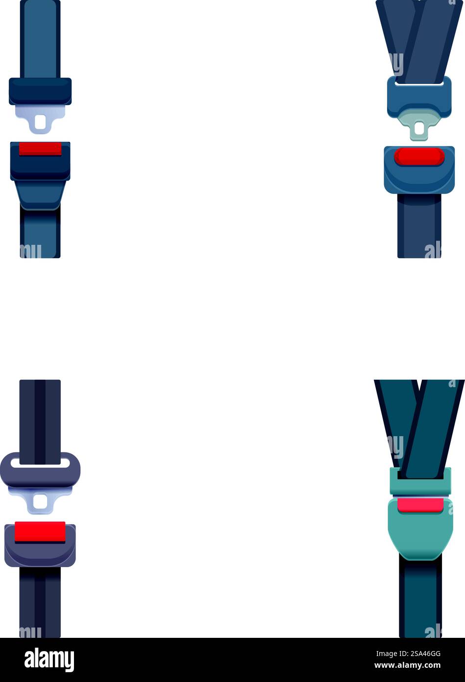 Four flat design icons depicting various types of car seat belts. Set ...
